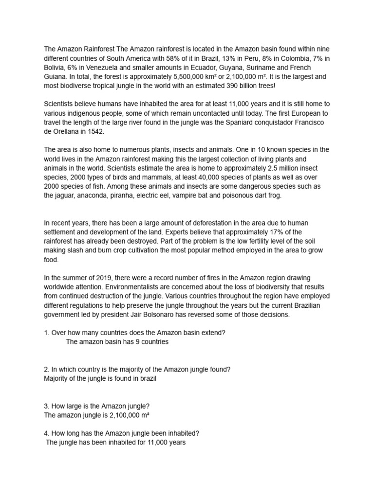 Amazon Rainforest Reading | PDF | Amazon Rainforest | Natural Environment