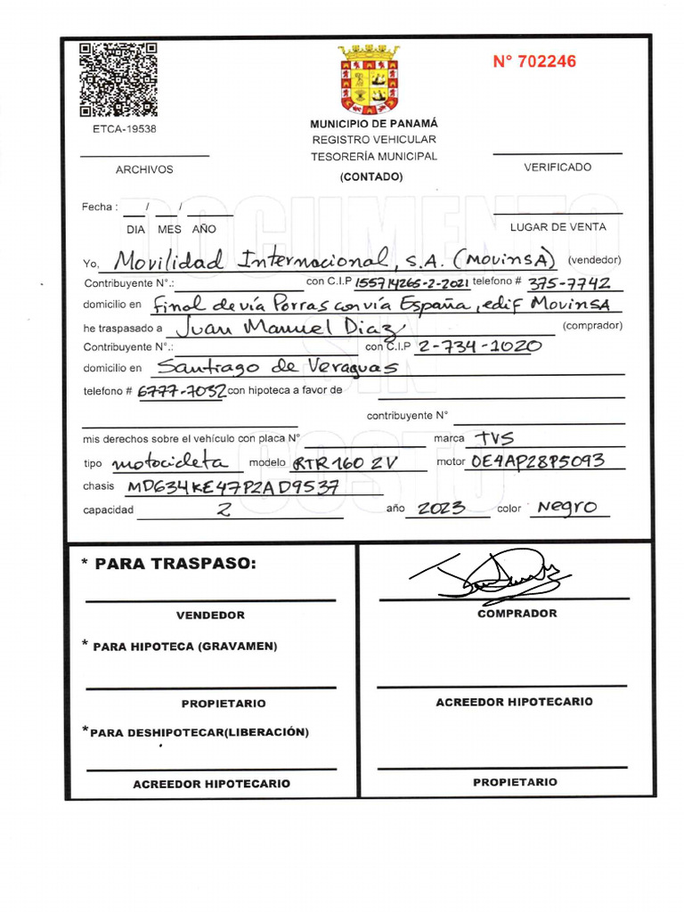 Tarjeta de Traspaso | PDF