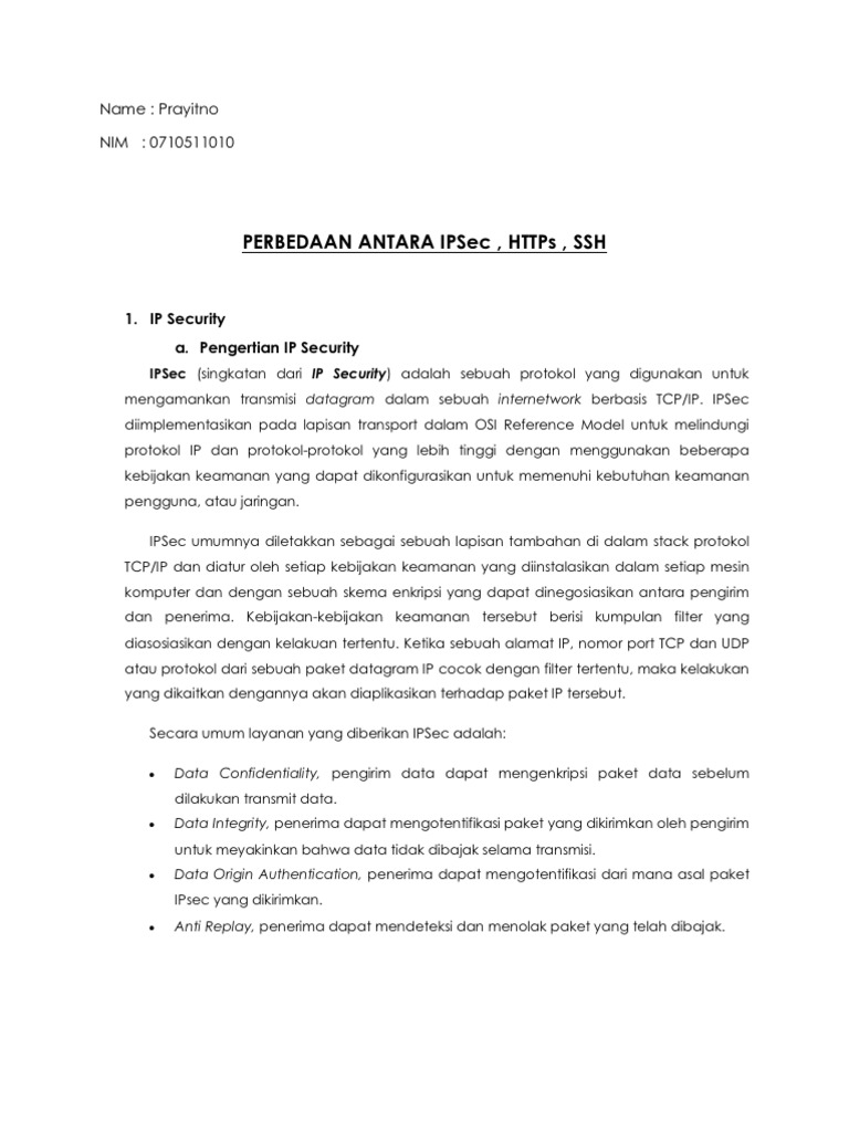 Perbedaan IPSec HTTPs SSH | PDF
