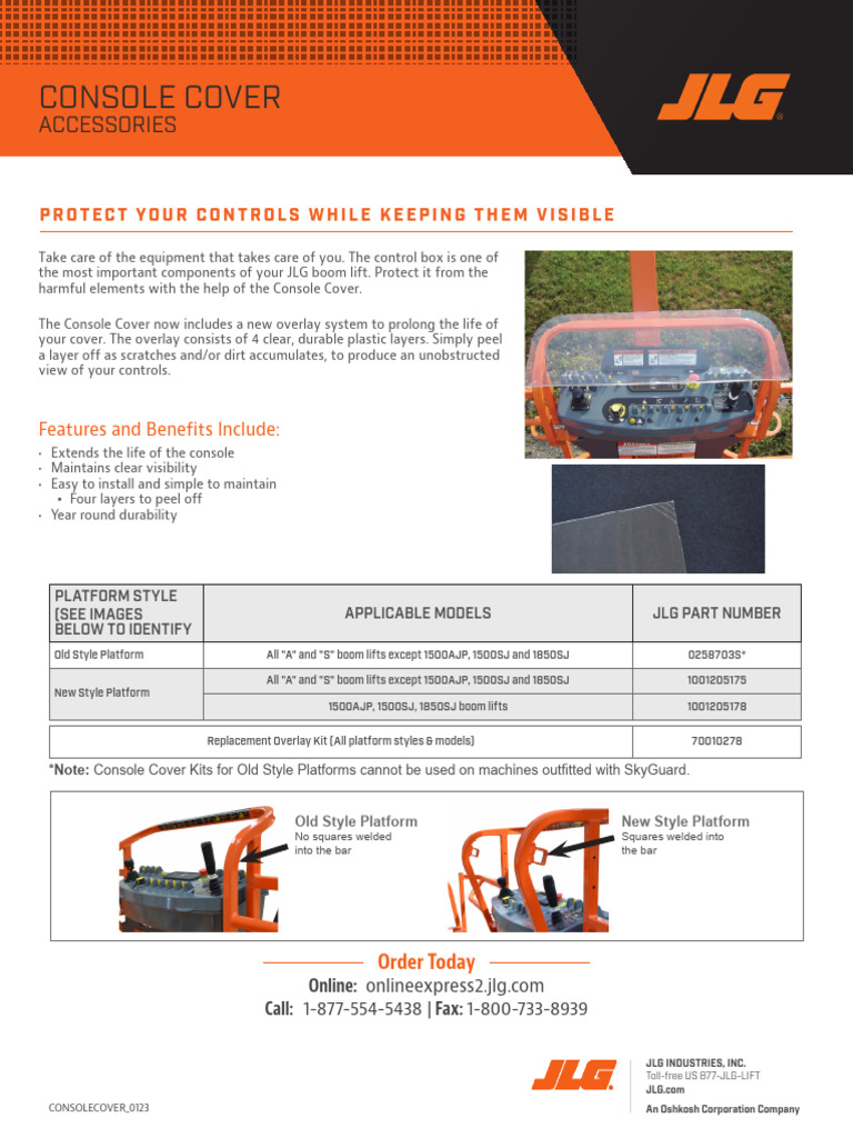 JLG Boom Lift Console Cover Features | PDF | Manufactured Goods