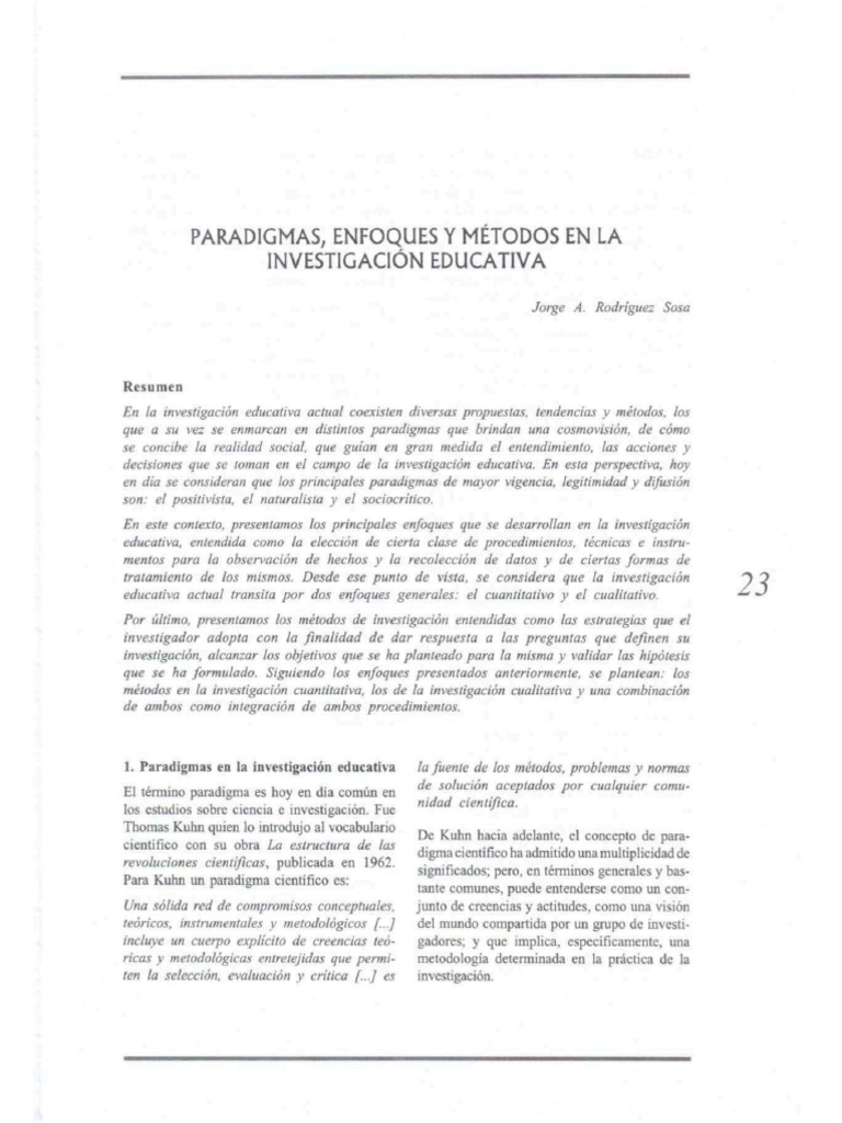 2003 - RODRIGUEZ SOSA - Paradigmas Enfoques y Métodos en La Inv Educ | PDF