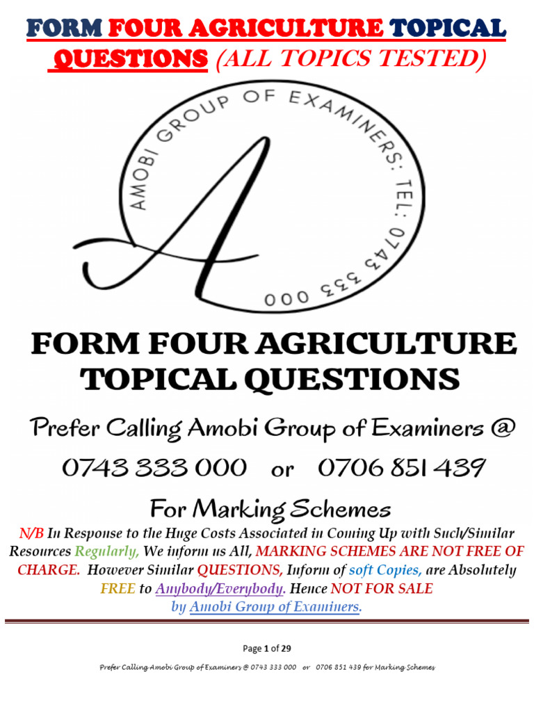 Form Four Agriculture Topical Questions | PDF | Dairy Cattle | Fertilizer