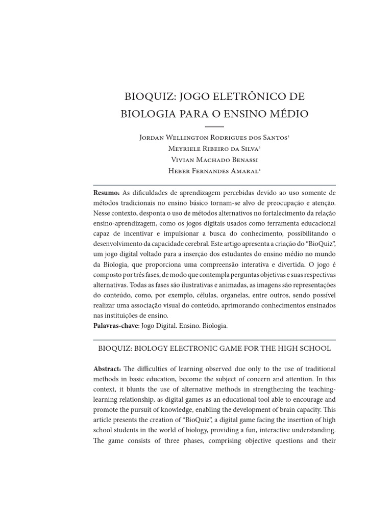 Bioquiz - Jogo Eletrônico de Biologia para o Ensino Médio | PDF | Html5 | Script Java