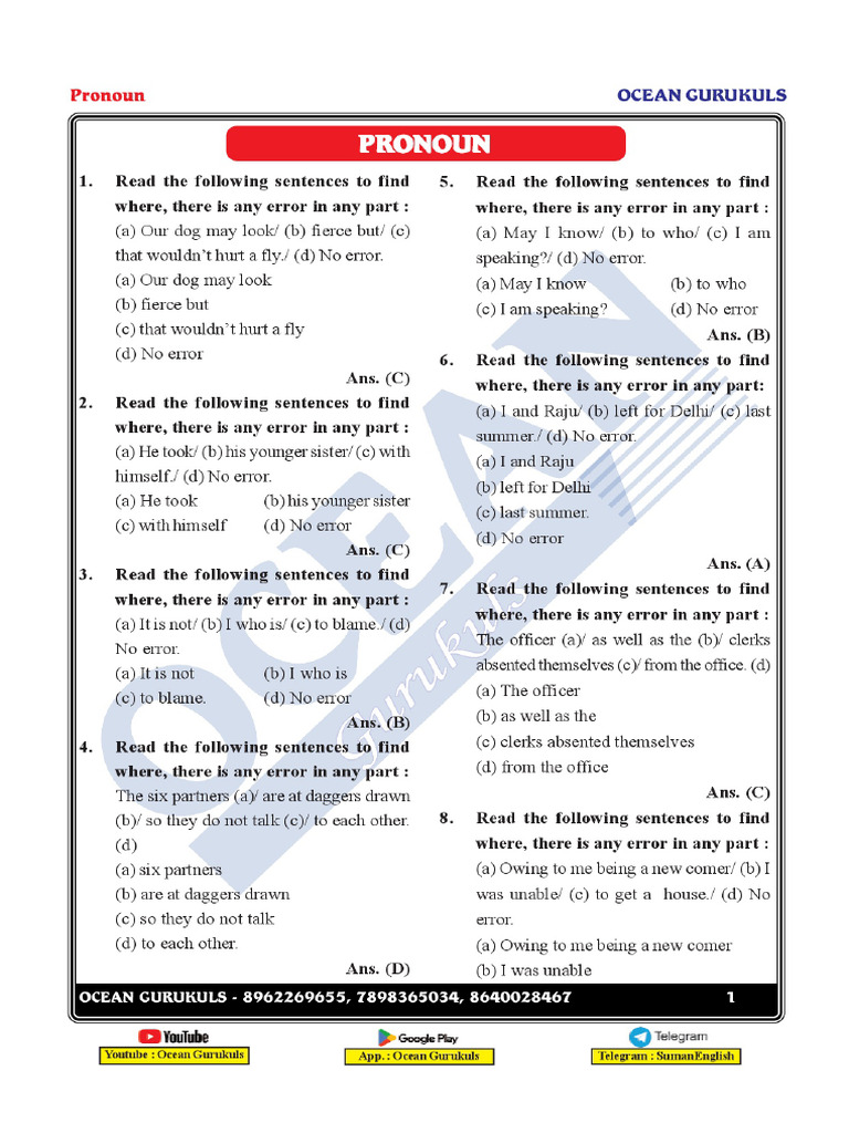 194 Pronoun Practice Sheet With Answers ENGLISH GRAMMAR EXTRA | PDF