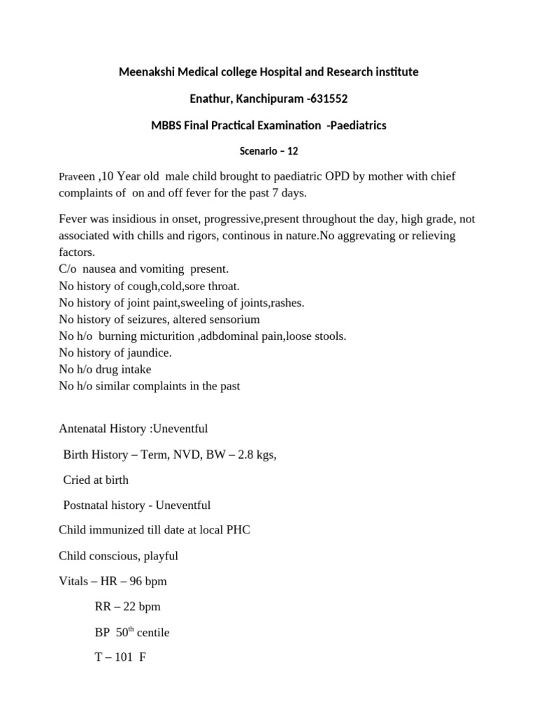 Scenario 12 Fever With Hepatomegaly | PDF