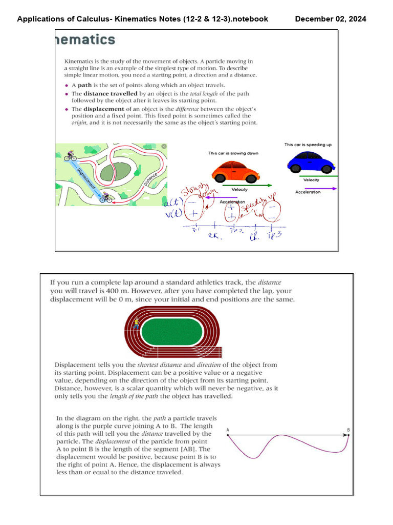 Applications of Calculus - Kinematics Notes (12-2 & 12-3) | PDF