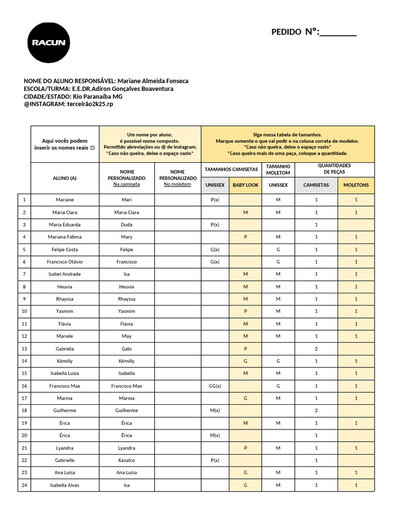 Tabela Pedidos Turmas (Salvo Automaticamente) | PDF