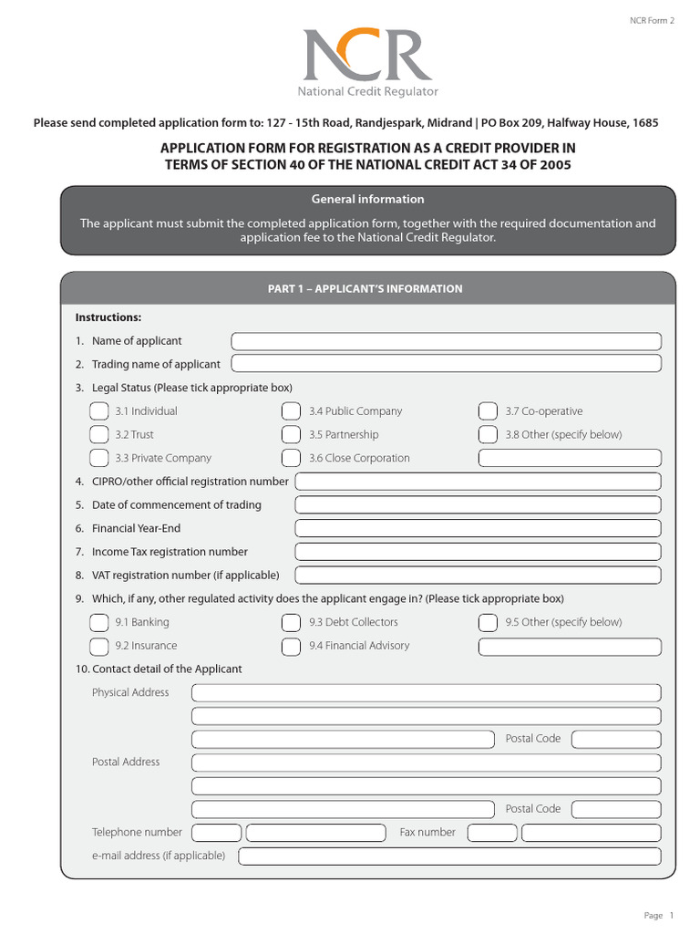 NCR-Form-2-Application-for-Registration-as-Credit-Provider | PDF | Forgery | Crimes
