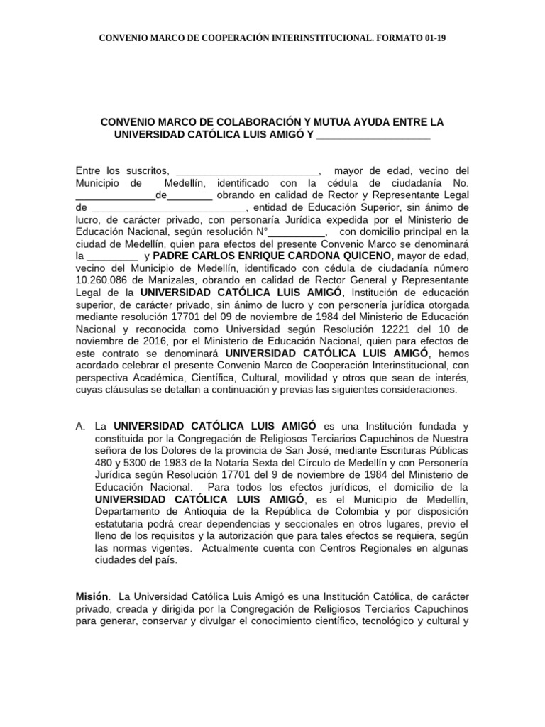 2679 Formato Min Convenio Marco De Cooperacion Interinstitucional Pdf