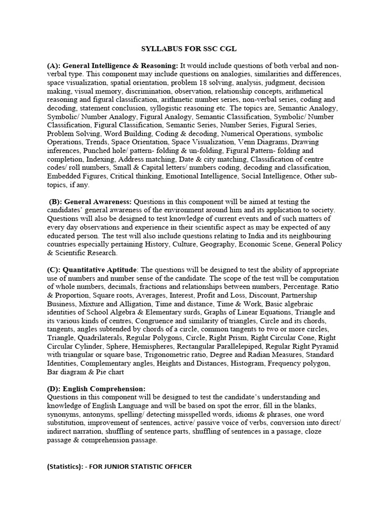 _COMPLETE SYLLABUS FOR SSC CGL | PDF | Cost Of Living | Sampling ...