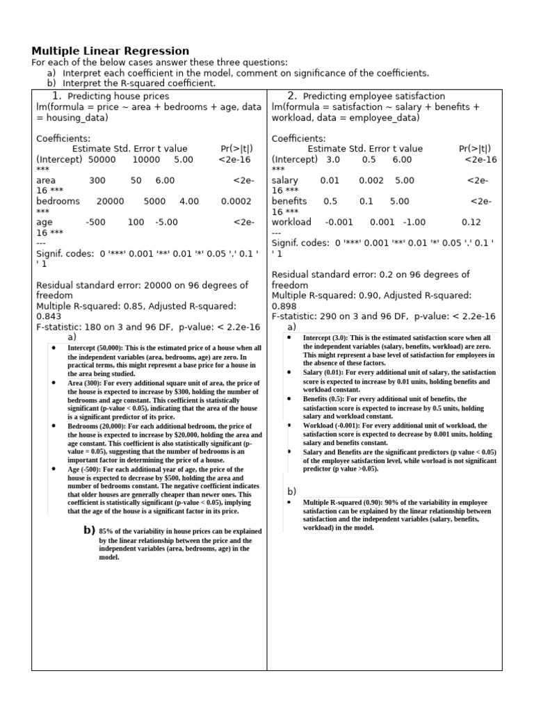 Multiple Linear Regression | PDF | Coefficient Of Determination | Errors And Residuals
