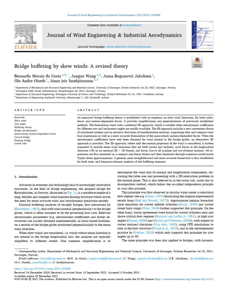 Bridge buffeting by skew winds - A revised theory | PDF | Rotation ...