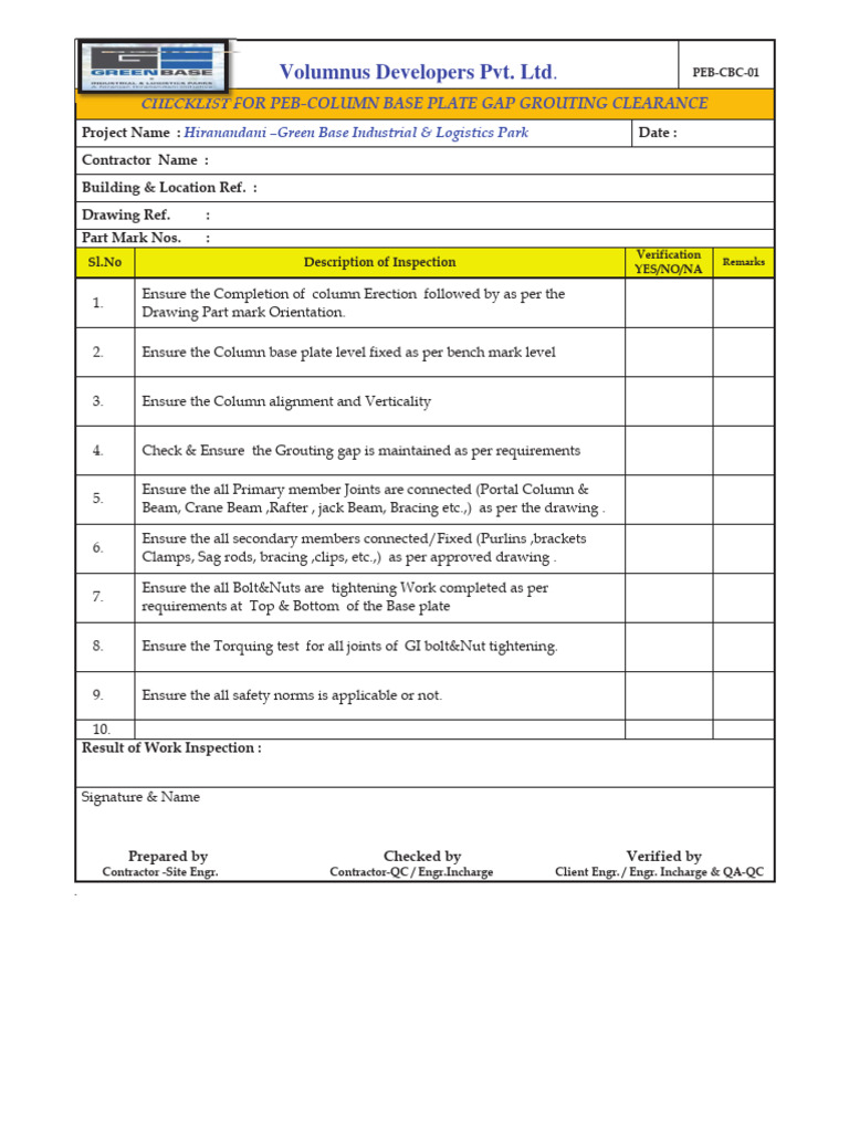 5.PEB -Column base plate Checklist | PDF