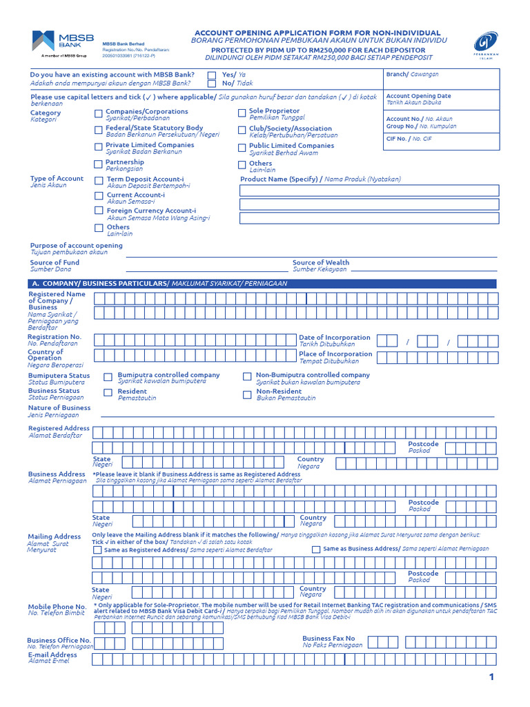 Non-Personal Account Application Form | PDF | Banks | Business