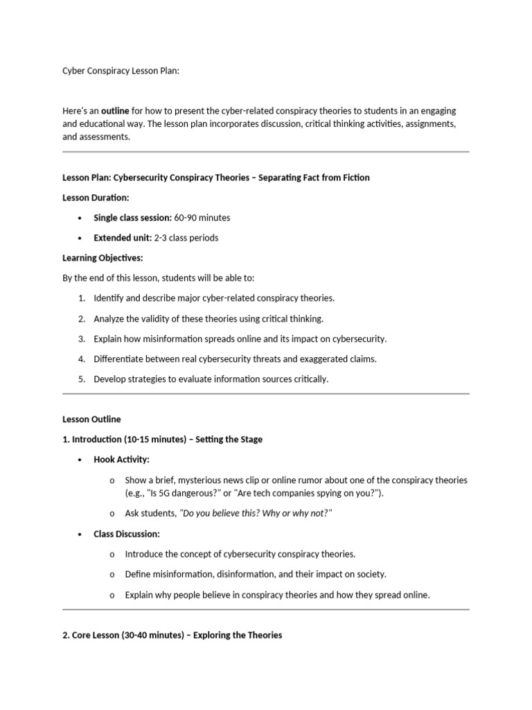 Cybersecurity Conspiracy Theories Lesson Plan | PDF | Conspiracy Theory ...