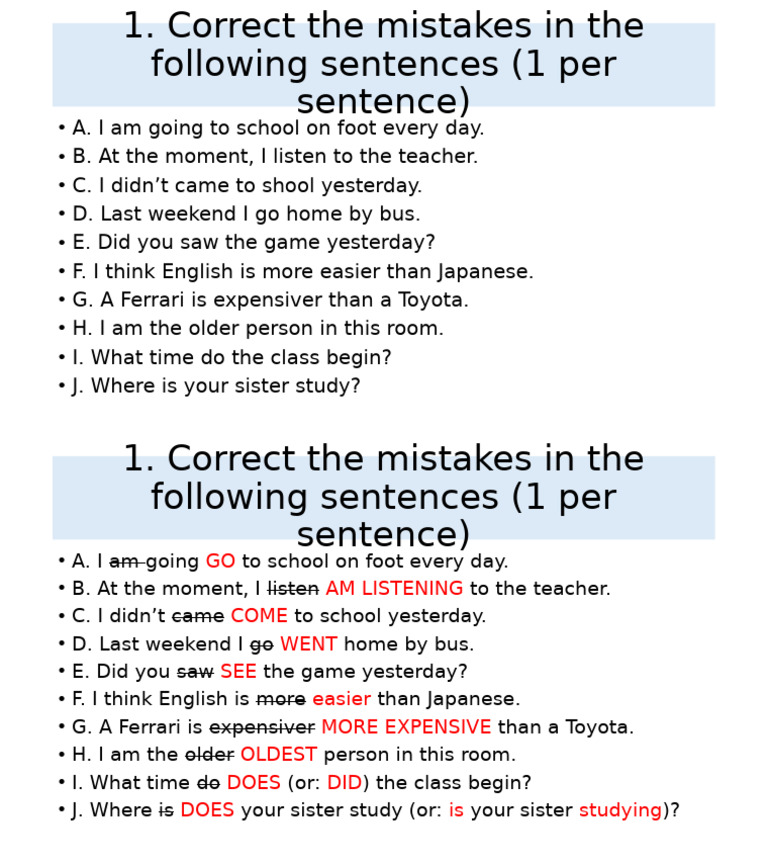 English Grammar Correction Guide | PDF