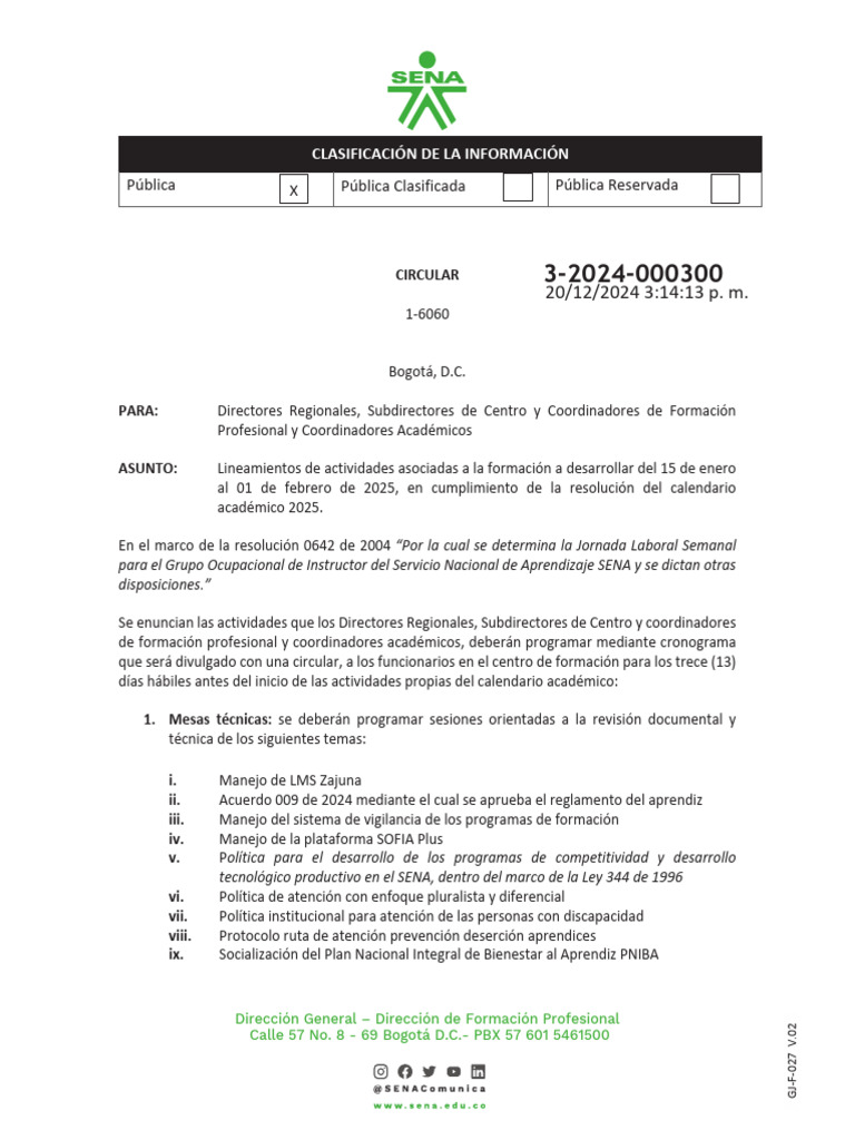 Circular - 1 6060 Tareas - Alistamiento - I 2025 | PDF