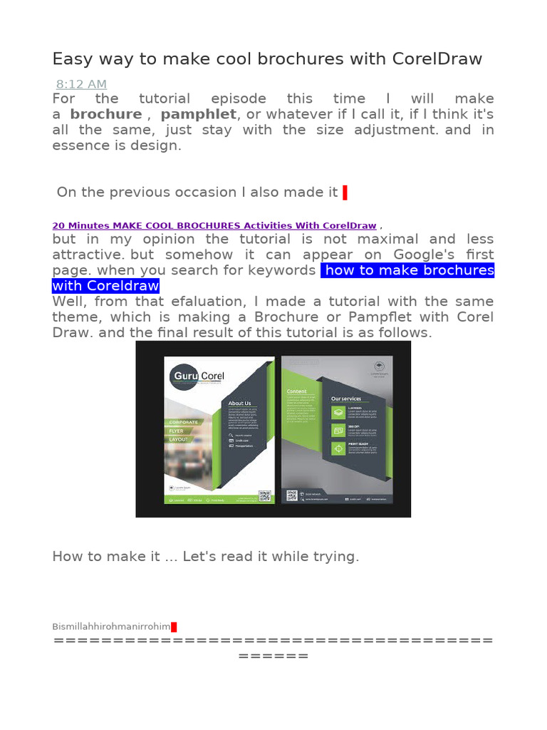 Easy way to make cool brochures with CorelDraw | PDF | Editing Software ...