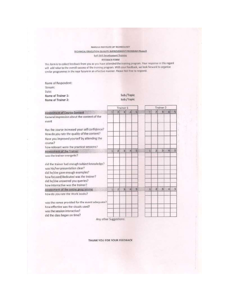Feedback Form For Soft Skill Development Training | PDF