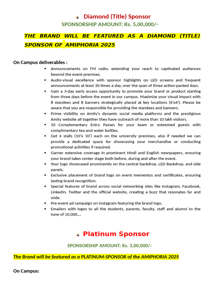 Amiphoria 2025 - Sponsorship Categories | PDF | Brand | Marketing