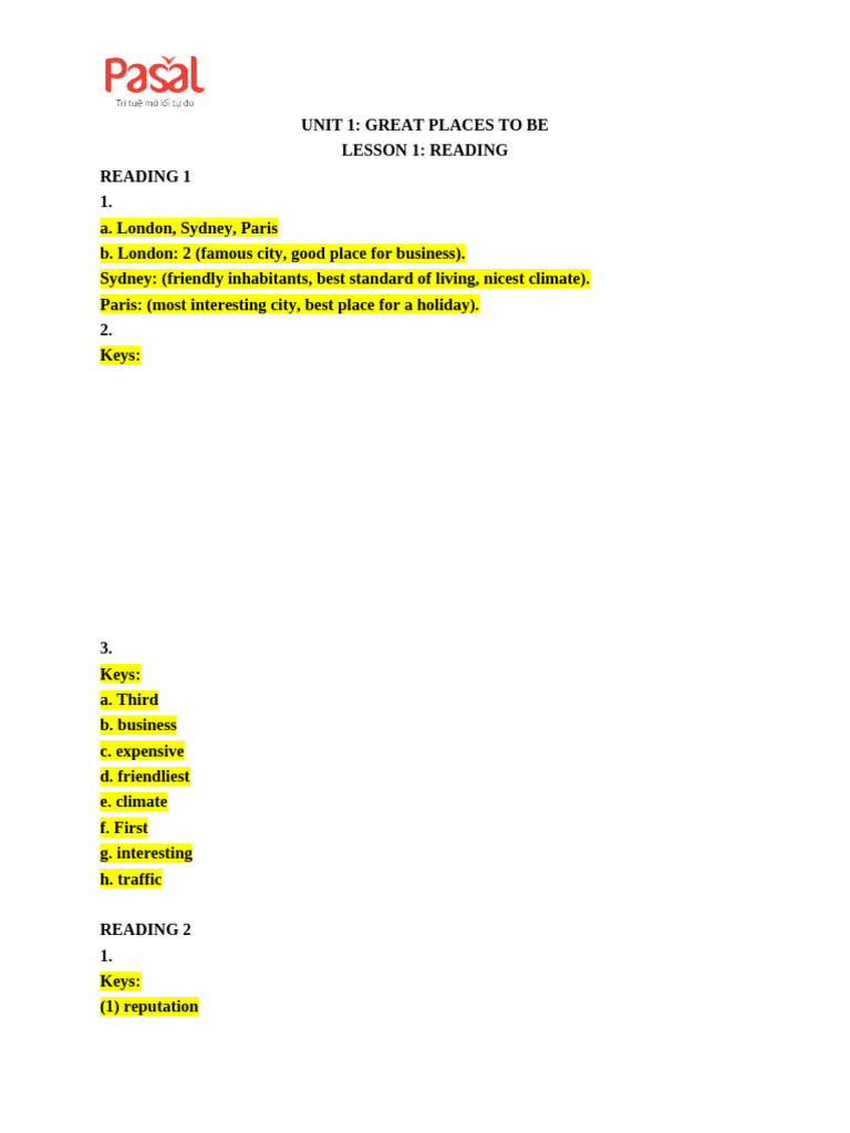 KEY WB Lesson 1 Reading | PDF