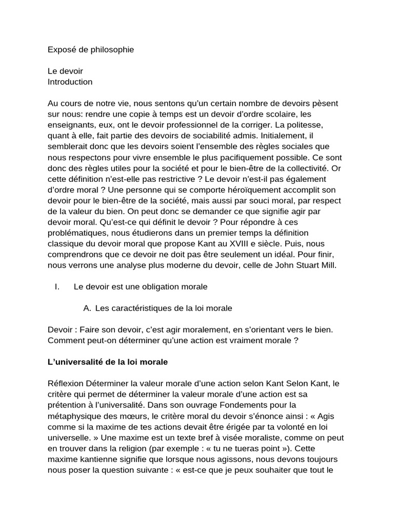 Le devoir moral selon Kant | PDF | Emmanuel Kant | Moralité