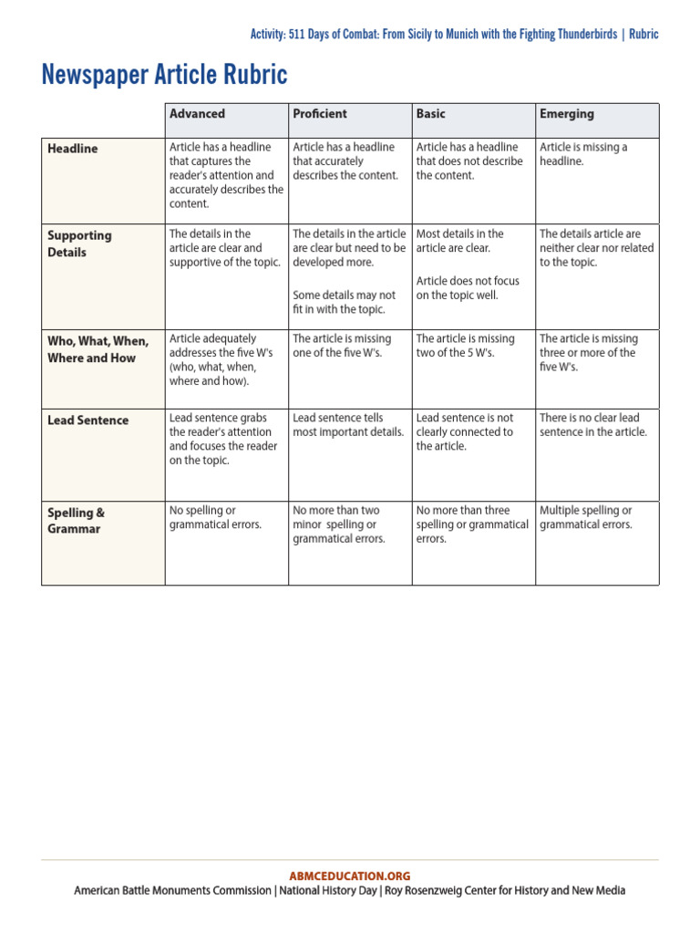 Newspaper-Article-Rubric | PDF | Cognitive Science | Language Mechanics