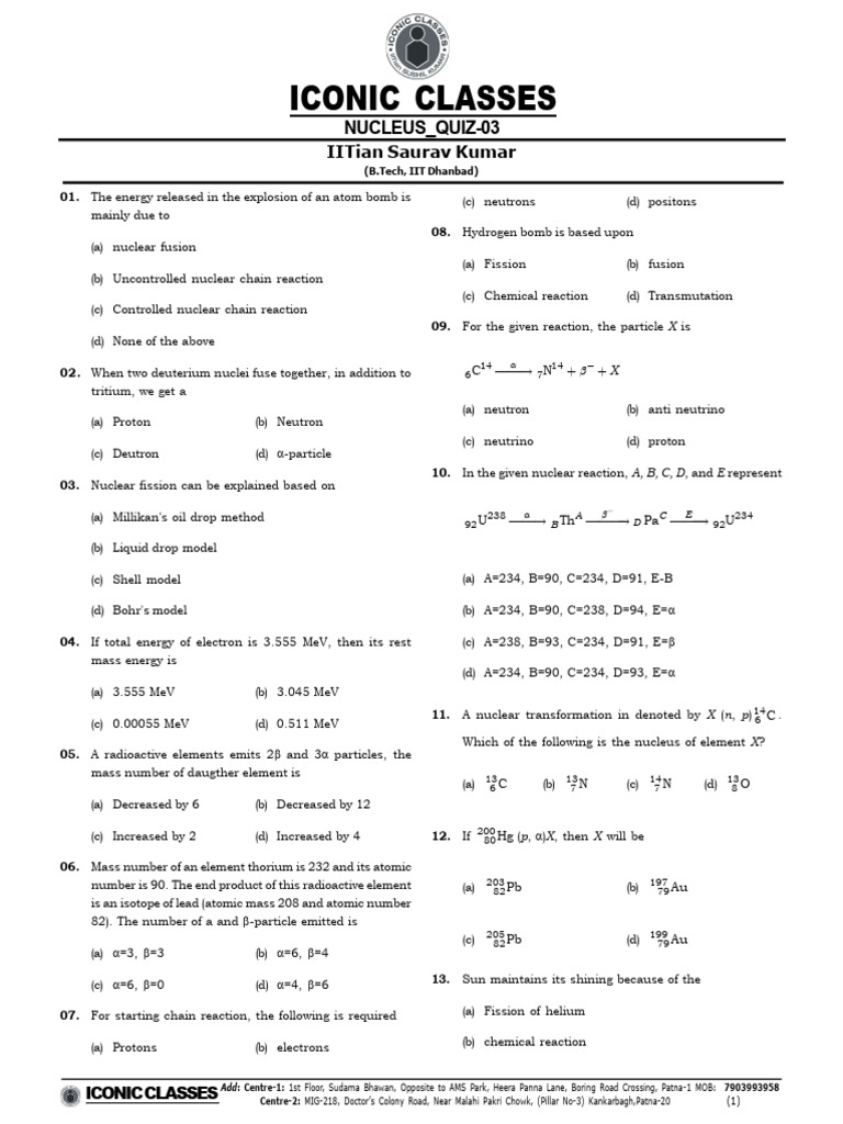Nucleus - Quiz-3 - 01-02-2025 | PDF | Neutron | Nuclear Fusion