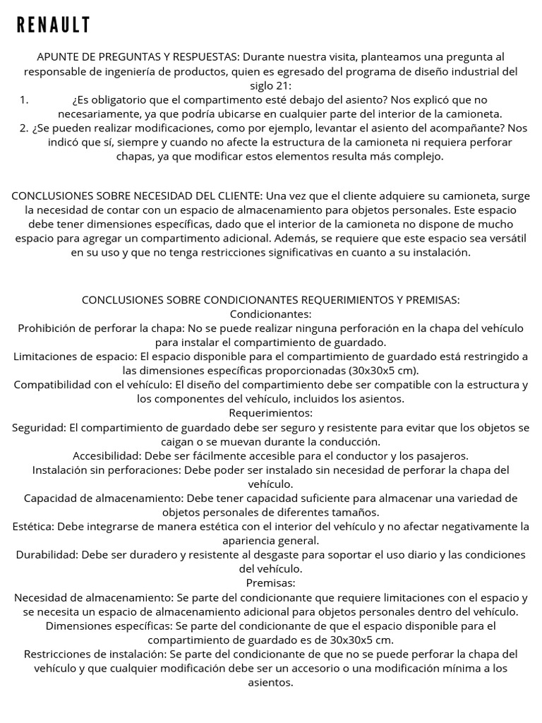 Espacio de Almacenamiento en Camionetas Renault | PDF | Diseño