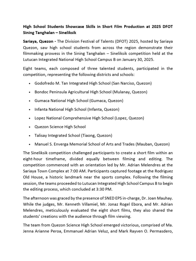 High School Short Film Competition 2025 | PDF