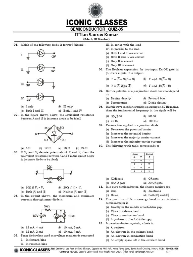 Semiconductor Quiz 5-29-01 2025 | PDF | P–N Junction | Diode