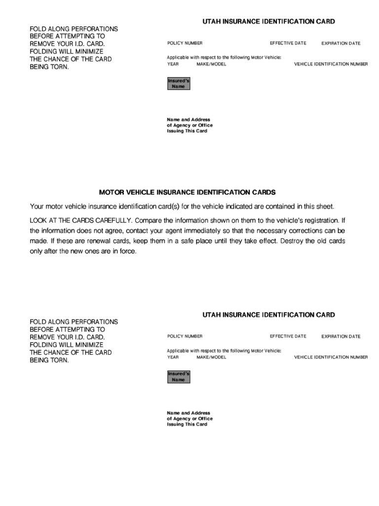 Utah Motor Vehicle Insurance Card Guide | PDF