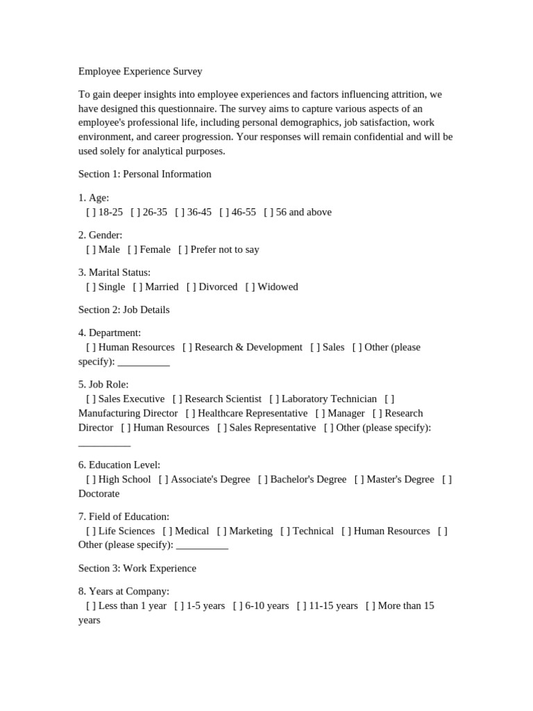 Employee Experience Survey Questionnaire | PDF | Compensation And ...