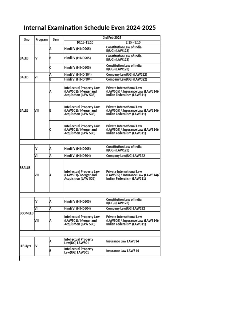 Revised Internal Exam Schedule Sem-III | PDF | Bankruptcy | Justice