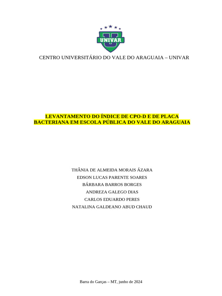 Índice CPO-D e Placa em Adolescentes | PDF | Áreas da odontologia | Boca