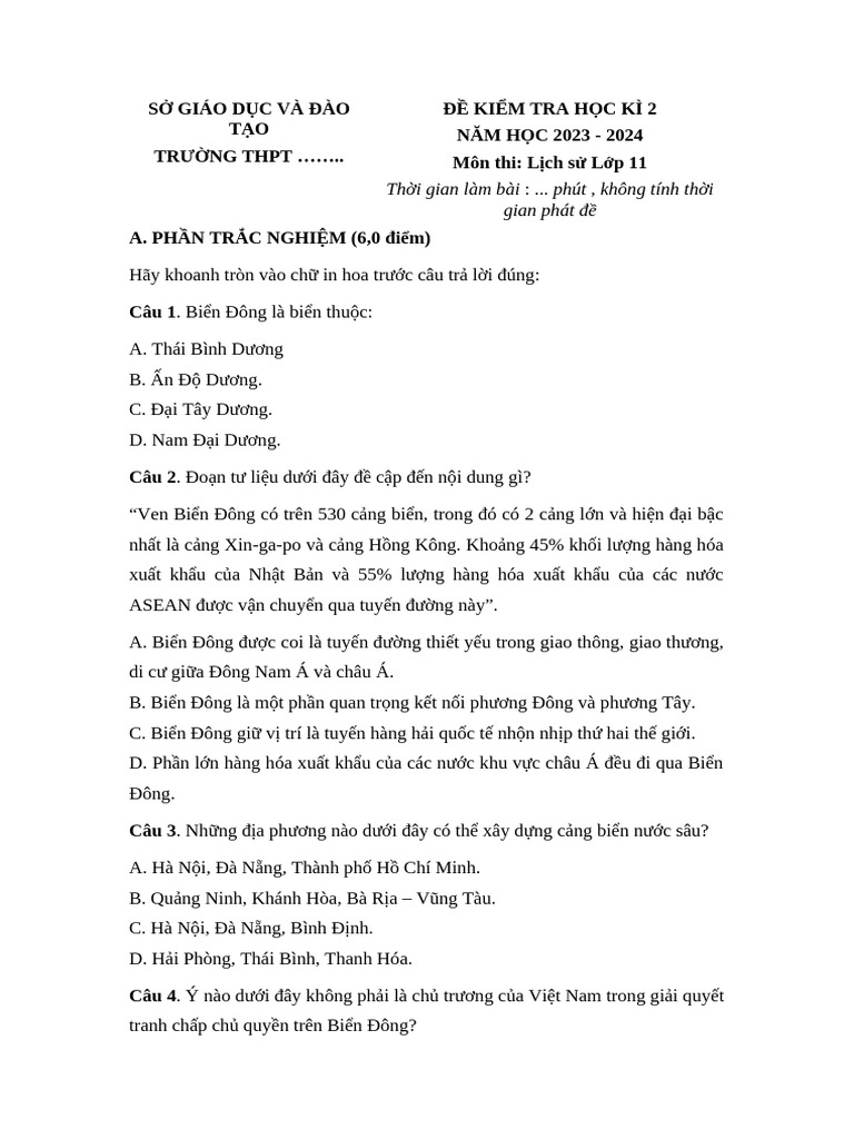 De Thi hk2 Lich Su 11 CTST | PDF