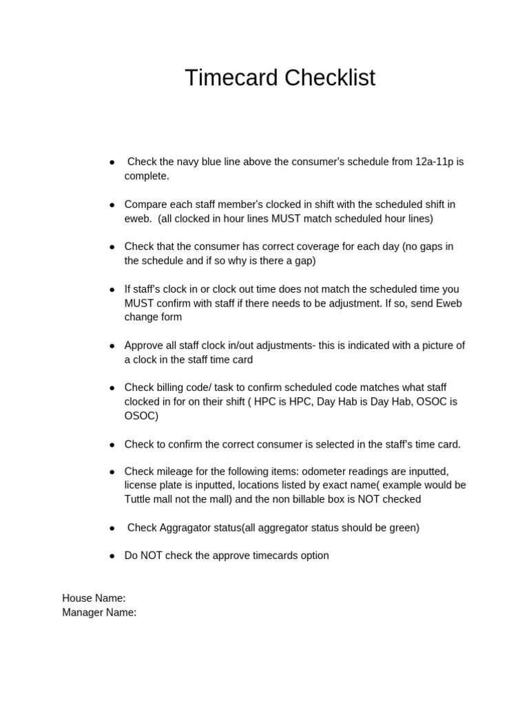 Timecard Checklist | PDF