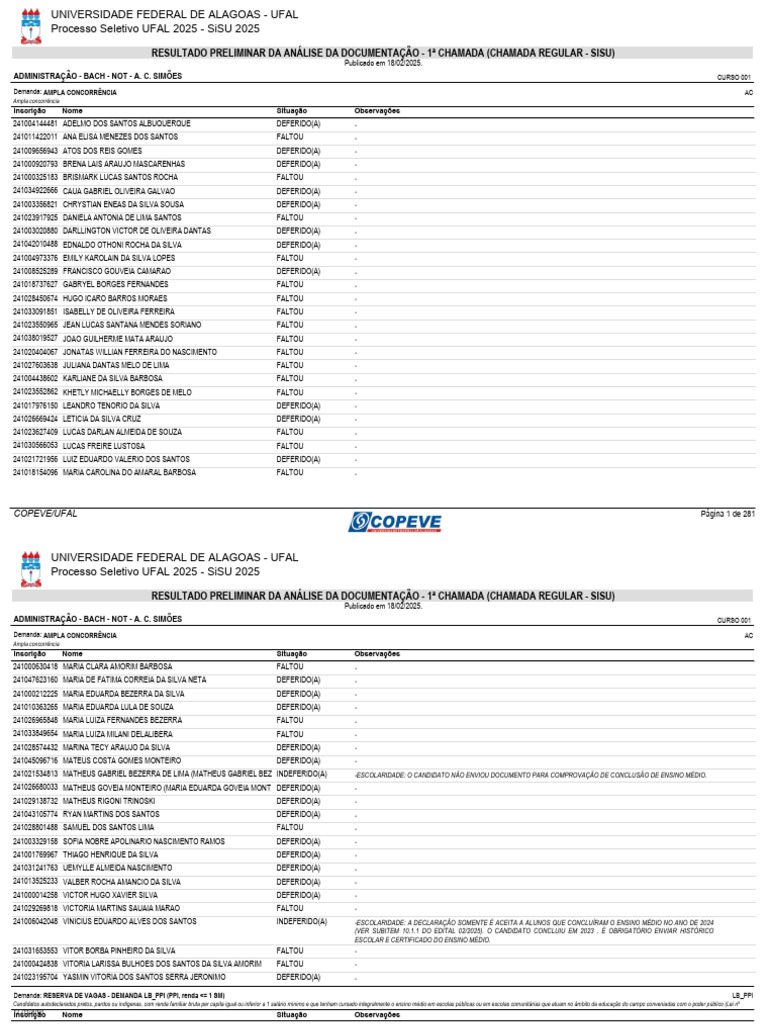 1 Chamada - Analise de Documentos - Resultado Preliminar | PDF | Brasil