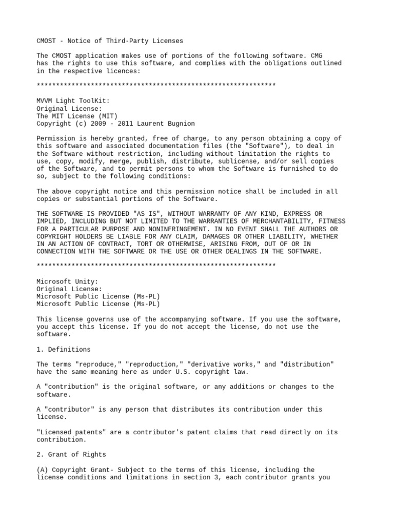 Licenses To Use Third Party Software | PDF | License | Copyright