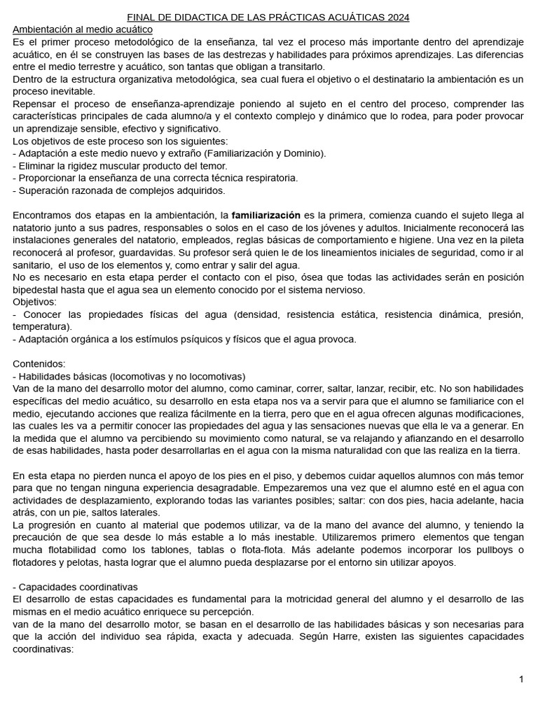 Ambientación y Dominio Acuático 2024 | PDF | Arrastrar (Física) | Nadando