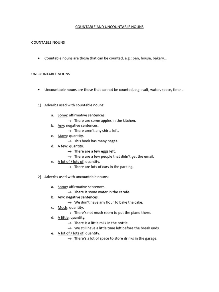 Countable vs Uncountable Nouns Guide | PDF