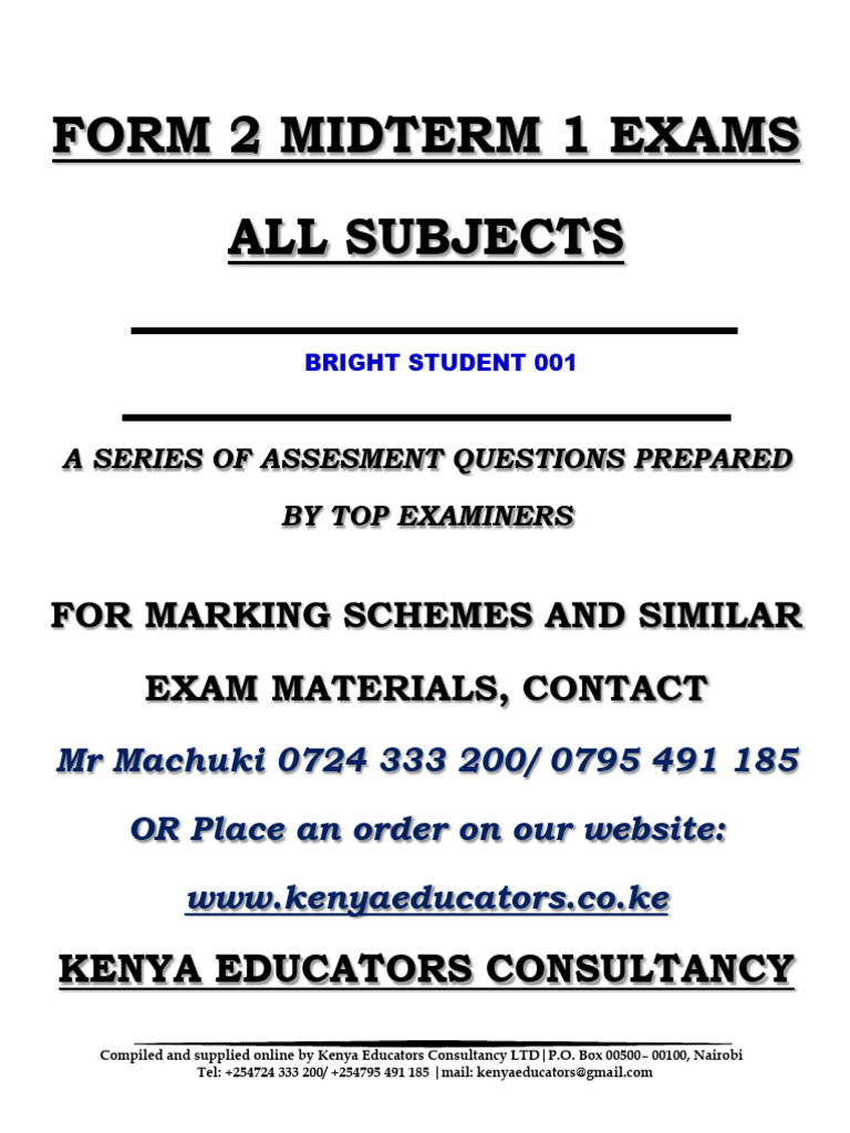 Form 2 Midterm 1 s1 Exams | PDF | Chemistry