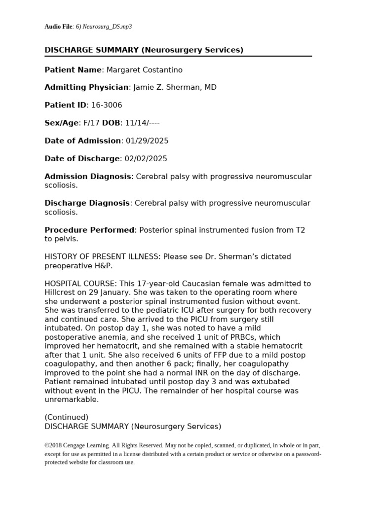 Sample Discharge Summary Exemplar | PDF | Medical Specialties ...