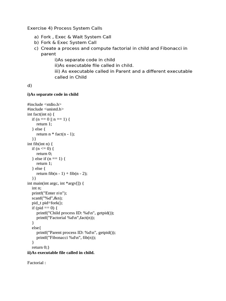 Exercise 4 Process System Calls | PDF | Computer Architecture ... Exercise 4 Process System Calls | PDF | Computer Architecture ...