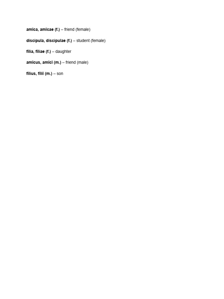 Latin Vocabulary: Family & Friends | PDF