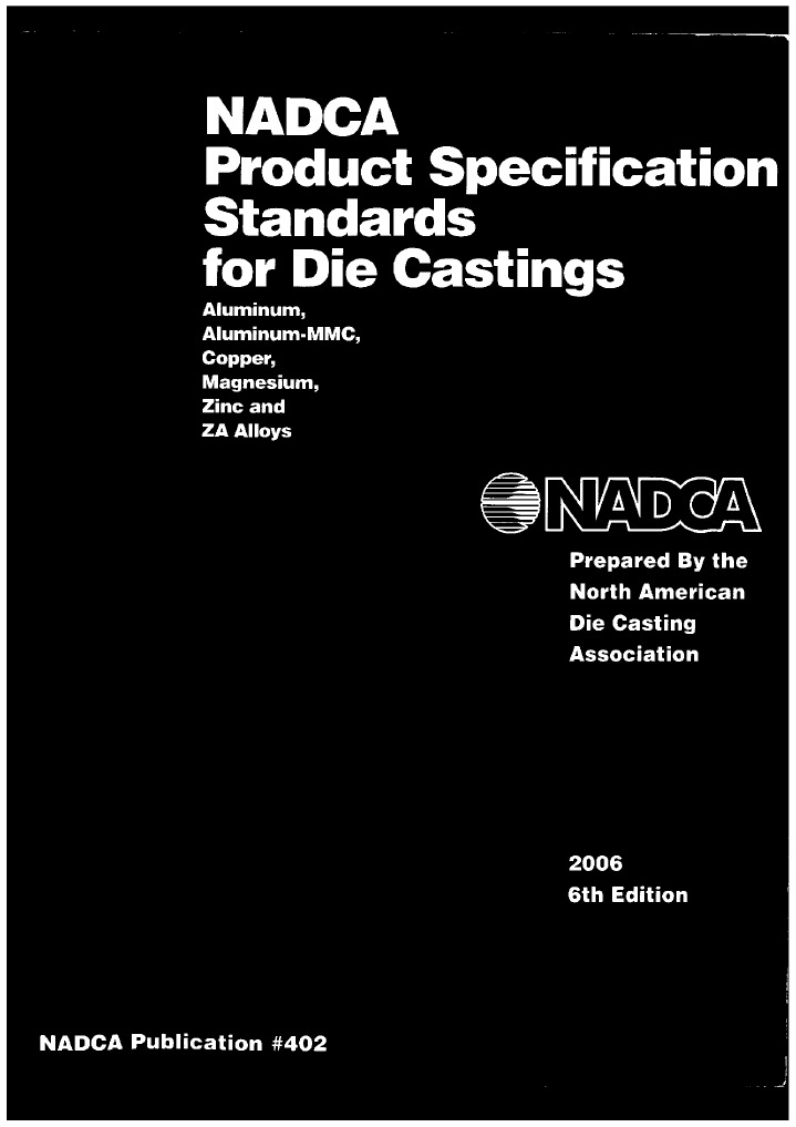 Nadca Product Specification Standards For Die Castings-2006 6th Edition ...