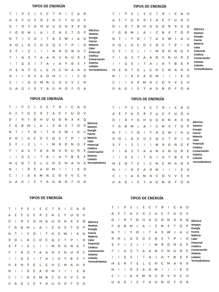 Sopa de Letras Energía | PDF | Energía potencial | Termodinámica