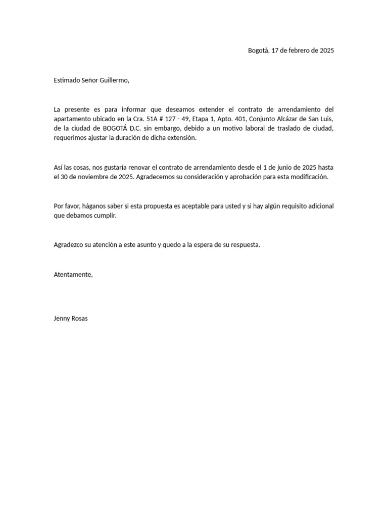 Carta Jenny Apto | PDF
