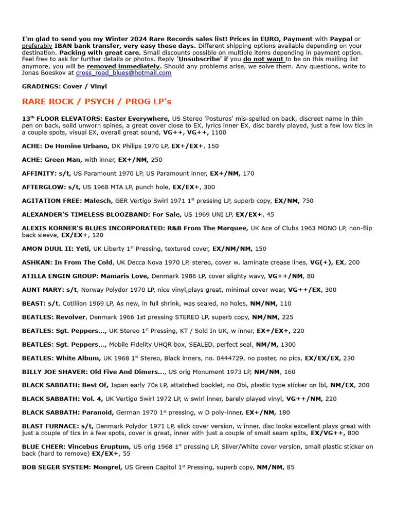 Rare Records Sale List Winter 2024 | PDF | Sound Recording | Music Industry