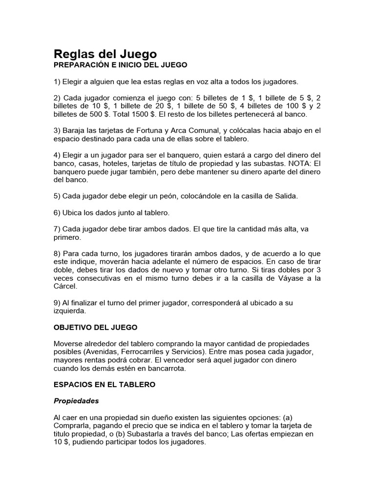 Reglas de Juego de Mesa Económico | PDF | Subasta